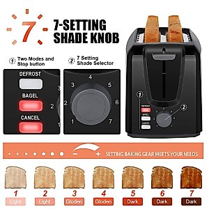 Toaster 2 Slice Stainless Steel Toaster Two Slice Toaster with Removable Crumb Tray Toaster Wide Slot Toasters 2 Slice Best Rated Prime with 7 Bread Shade Settings and Bagel, Defrost, Cancel Function for Bread
