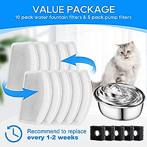 MyfatBOSS Cat Water Fountain Filter, 10 Pack Pet Fountain Filter Replacement Cat Fountain Filter Replacement and 5 Pump Filters Compatible with ORSDA D60 100oz/3L Automatic Pet Cat Water Fountain