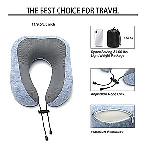 SREOZ Travel Pillow Memory Foam Neck Pillow, Skin-Friendly and Breathable Pillowcase with 3D Eye Mask, Earplugs and Portable Storage Bag, Suitable for Airplane, Train and Home Use
