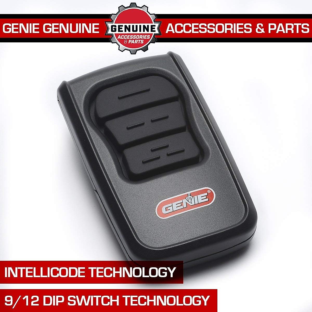 GenieMaster 3-Button Garage Door Opener Remote - Compatible with Genie Garage Door Openers Made Since 1993 with Intellicode Technology and/or 9/12 Dipswitches - Model GM3T-R