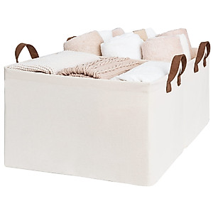 StorageWorks 45L Extra Large Fabric Storage Bins with PU Handles 2-pack, 55L Storage Bin, Decorative Closet Storage Box with Double-Open Lid