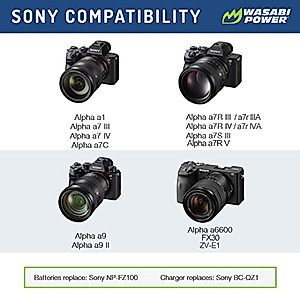 Wasabi Power NP-FZ100 Battery (2-Pack) and Charger for Sony FX3, a1, a9, a9 II, a7C, a7R III, a7R IV, a7S III, a7 III, a7 IV, a6600