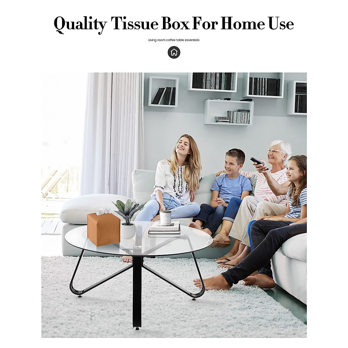 Tissue Box Cover, Jeethemy Square PU Leather Tissue Box Holder, Modern Tissue Case Facial Paper Organizer Dispenser，5X5X5'',Single Brown