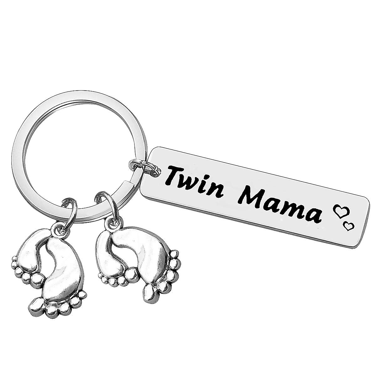 Twin Mom Gift Keychain New Mom Gift Jewelry Mommy to Be Gift Mother of Twins Jewelry Twin Mama Keyring Key Chain Pregnant Gift Twins Mother Jewelry First Time Mom Gift Pregnancy Announcement Gift