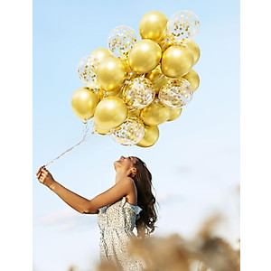 Adeyoo Metallic Gold Party Balloons,60pcs Gold Confetti Balloons Set,12 Inch Natural Latex Balloons Sparkle Balloons Metallic Balloons with Ribbon for Birthday Graduation Anniversary Party Decorations