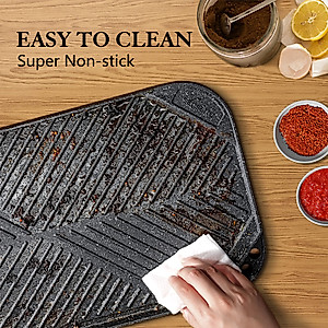 SENSARTE Nonstick Griddle Grill Pan, Pro-Grid Reversible Grill & Griddle Pan, Two Burner Cast Aluminum Griddle, Portable for Indoor Stovetop or Outdoor Camping BBQ, 19.5" x 10.7"