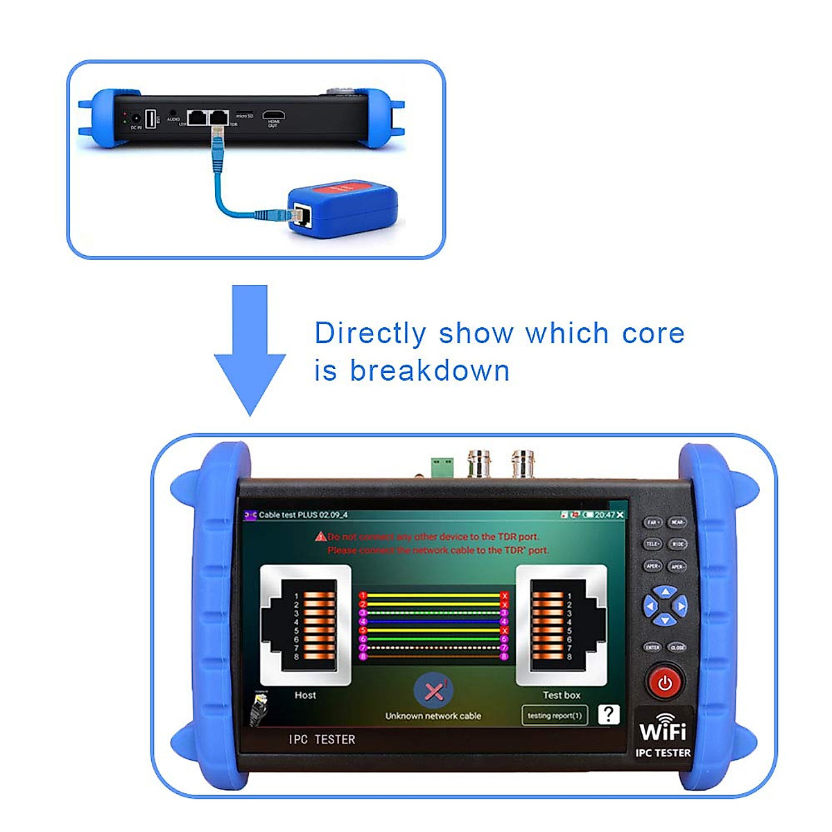 7 Inch IP Camera Tester Security CCTV Tester Monitor-Support 6K IP/Coax/Analog Camera-with HDMI in&Out/Power Output/PTZ Control/IP Searching/Network Tool