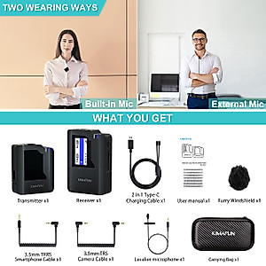KIMAFUN Wireless Lavalier Microphone for Camera, Lapel Mic System for Vlogging Video Recording KM-G50-1