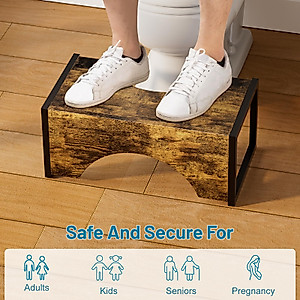 MAWEW Toilet Stool- 7.8'' Upgraded Wooden with Metal Poop Stool, Black Toilet Stool Squat Adult with Non-Slip Pads, Suitable for Everyone