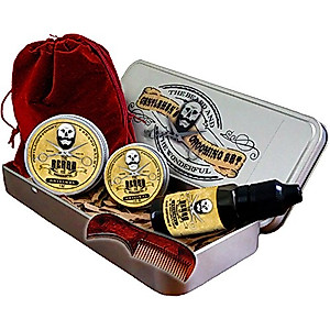 Beard Grooming Kit in Metal Tin - The Beard & The Wonderful 5 Piece Beard Grooming Kit for Men Includes Moustache Wax, Beard Oil, Beard Balm, Pocket-Sized Beard Comb & Beard Scissors | Original Scent