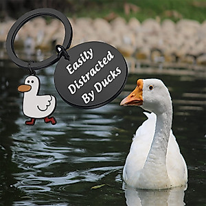 LQRI Duck Gift Duck Lover Gift Easily Distracted By Ducks Keychain Duck Jewelry Duck Gifts Pet Duck Owner Gift(BLACK)