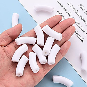 Spritewelry 155pcs/500g Opaque Acrylic Beads Tube Beads Spacer Plastic Curved Noodle Slide Beads Lined Loose Beads Large Hole Beads White for Bracelet Jewelry Making Craft Supplies 34.5mm, Hole: 3.5mm
