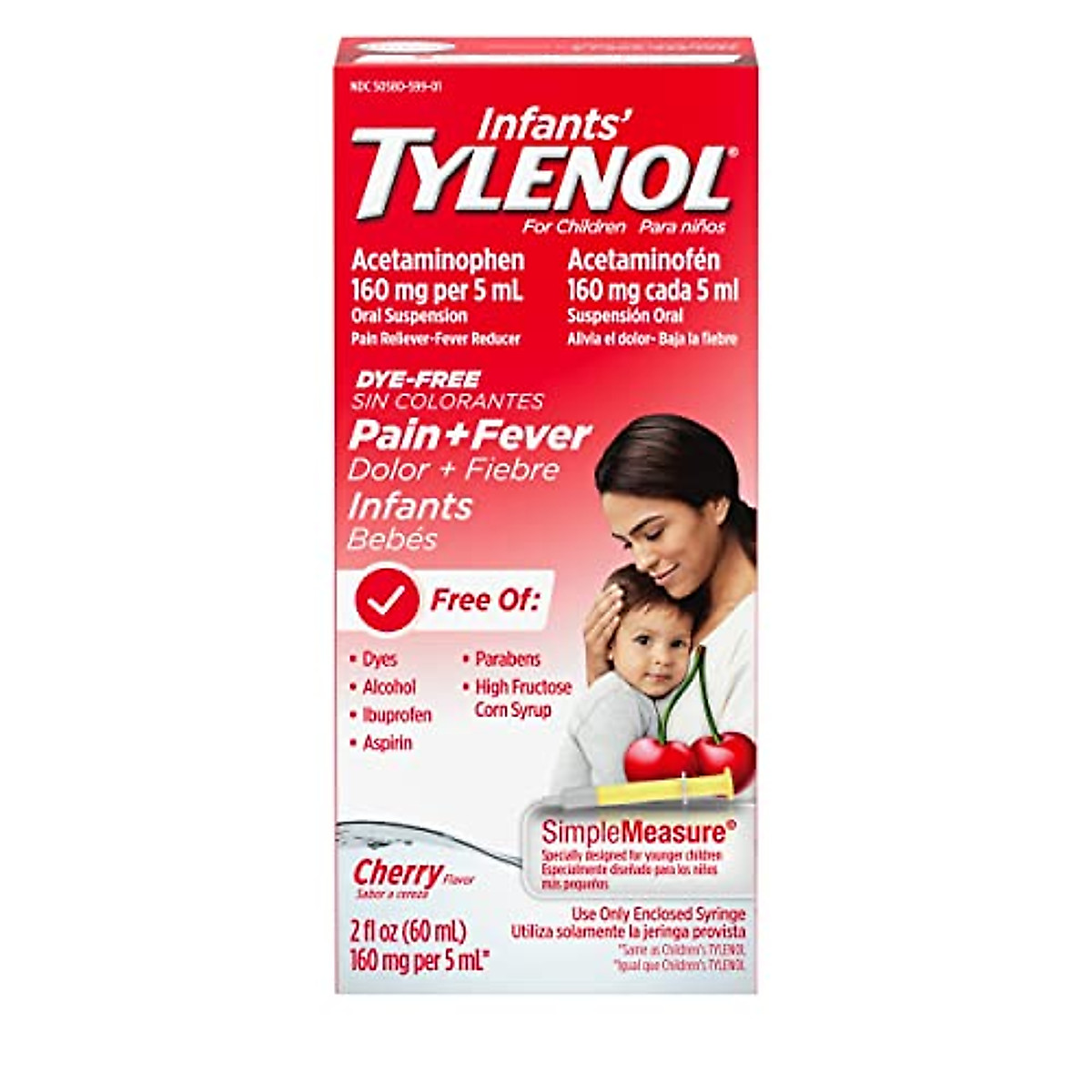 Tylenol Infants Acetaminophen Medicine, Pain & Fever Relief, Dye Free Cherry, 2 fl. oz