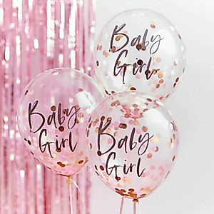 Ginger Ray Twinkle Twinkle Rose Gold Foiled "Baby Girl" Confetti Decorative Baby Shower Party Balloons