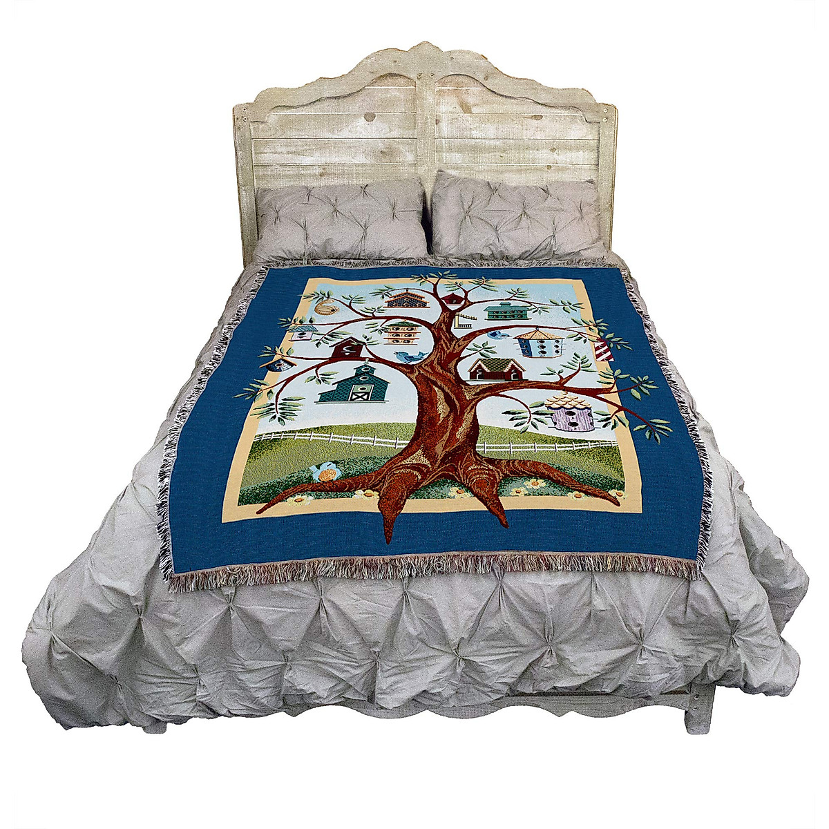 Pure Country Weavers Birdhouse Tree Blanket - Bird Garden Floral Gift Tapestry Throw Woven from Cotton - Made in The USA (72x54)