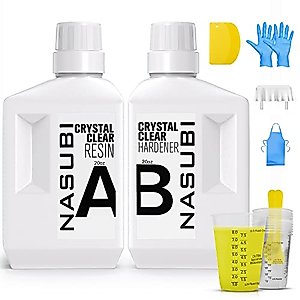 40oz Crystal Clear Epoxy Resin Kit - Non Yellowing Resin Kit for Crafts, Coating, DIY, Casting, Jewelry Making, Tumblers - 20oz Resin & 20oz Hardener with 10 pcs 8 oz Measuring Cups, Sticks and More