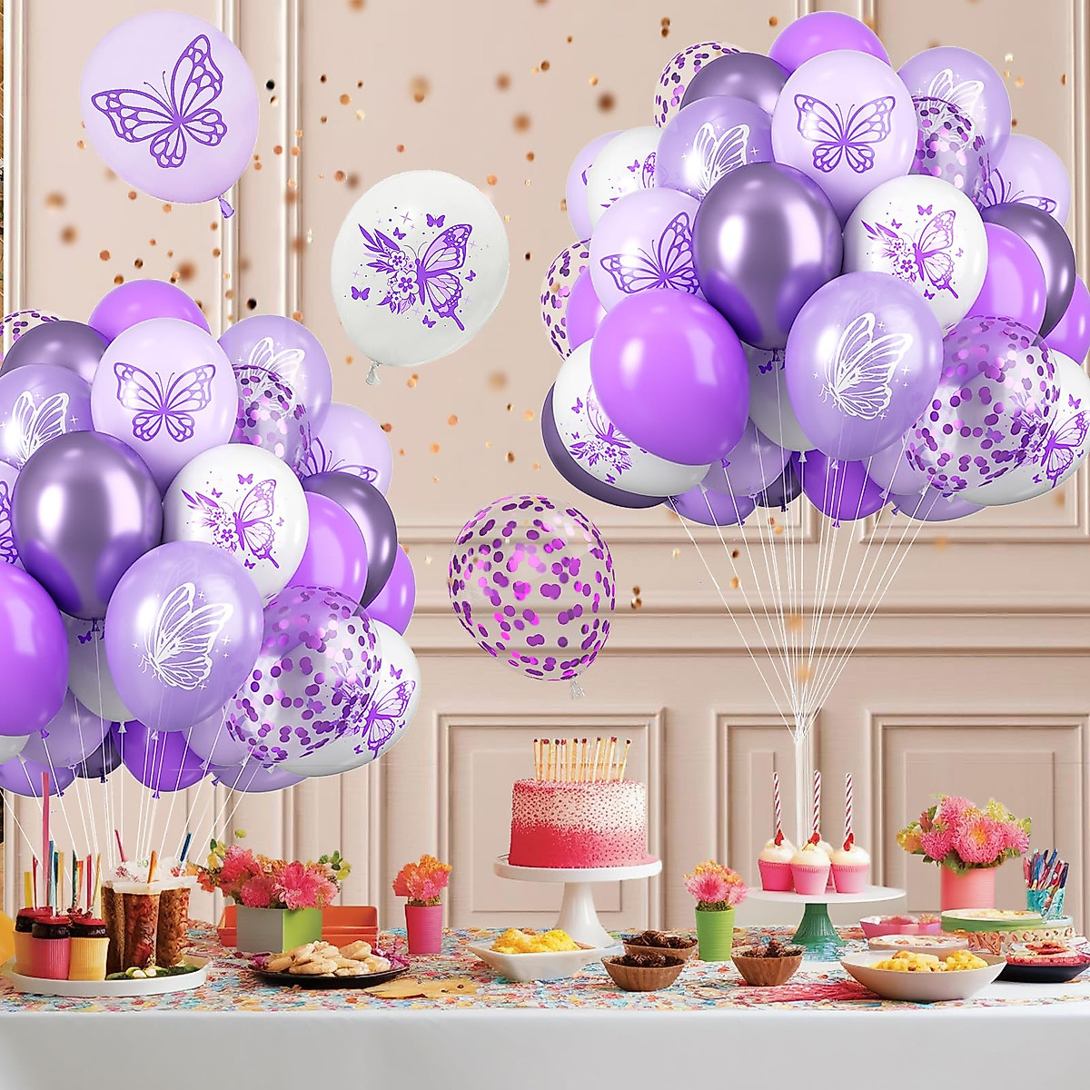 Butterfly Balloons, 12 Inches Butterfly Print Purple and White Latex Balloons Butterfly Patterns for Girls Women Weeding Baby Shower Birthday Party Decorations Activities Graduation