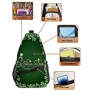 Sling Backpack, St. Patrick's Day Lucky Shamrock Spring Clover Green Waterproof Lightweight Small Sling Bag, Travel Chest Bag Crossbody Shoulder Bag Hiking Daypack for Women Men