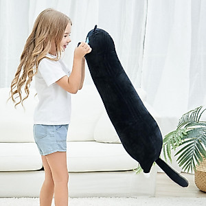 FFxiong 36" Black Long Cat Stuffed Animal Plush Toy Soft Body Pillow, Cute Cat Throw Pillow, Plushies Doll Gift for Girlfriend Kids Girls Boys Birthday Valentines Christmas