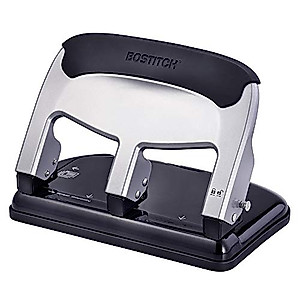 Bostitch Office EZ Squeeze Heavy Duty 3 Hole Punch, 40-Sheet Capacity, Use Less Force, Perfect for Home Office School Supplies, Sleek Design, Silver
