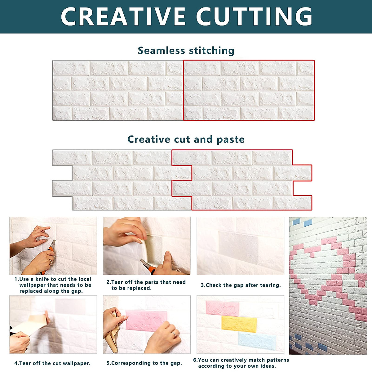 Sodeno 20 PCS White 3D Wall Panels, 29 sq.feet Coverage, Printable Wallpaper Sticker with Self-Adhesive Waterproof Brick PE Foam Wall Panels Peel and Stick for Interior Wall Decor, Home Decoration