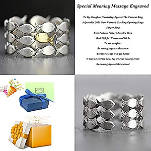 WSLI to My Daughter Swimming Against The Current Ring,Adjustable 2021 New Women's Stacking Opening Rings Finger Ring,Fish Pattern Vintage Jewelry Ring,Best Gift for Women and Girls (1Pc)