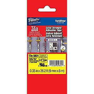 Brother 3/8" (9mm) Black Print on Yellow Extra Strength Adhesive P-Touch Tape for Brother PT-200, PT200 Label Maker