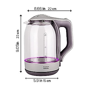 Taurus Omega | Glass Electric Teapot with Led Light | Electric Kettle | Appliances | Wireless Jug | 1.8 liters | 65 ounces | Water boiler | Minimalist