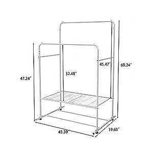 Xshelley Garment Rack Freestanding Clothing Rack Hanger Double Pole Multi-functional Bedroom Clothing Rack, Heavy Duty Metal Clothing Garment Rack with Shelves (White)