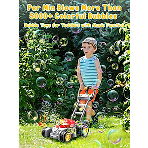 (Upgraded) Bubble Lawn Mower, BEYYON Red Lawn Mower Bubble Machine for Kids, Bubble Machine for Toddlers 1-6 Outdoor, Gardening Push Lawn Mower Toys Birthday Gifts for Preschool Kids Boys, Girls