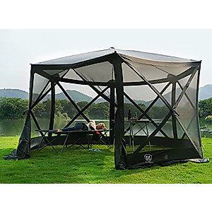 EVER ADVANCED Pop Up Gazebo Screen House Tent for Camping 11.5 ft for 8-10 Person Instant Canopy Shelter with Netting Portable for Outdoor, Backyard