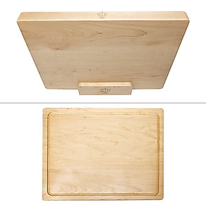 Large Maple Wood Cutting Board, Multipurpose Reversible Premium Thick Kitchen Butcher Block with Handles, Juice Groove, and Stand