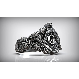 Freemasons Square And Compass Pattern Ring Master Mason Symbol With Engraved Letter Of Providence Handmade Statement Initiation Symbol Vintage Masonry Signet Ring 925 Silver Oxidase