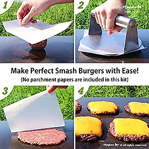 Meykers Smash Burger Press 6.3” Burger Smasher | for Griddle Grill Pan Skillet | Weight Gain Flat Presser Smashburger Maker 304 Stainless Steel | Meat Bacon Sandwich Panini | Tool Kit for BBQ Lover