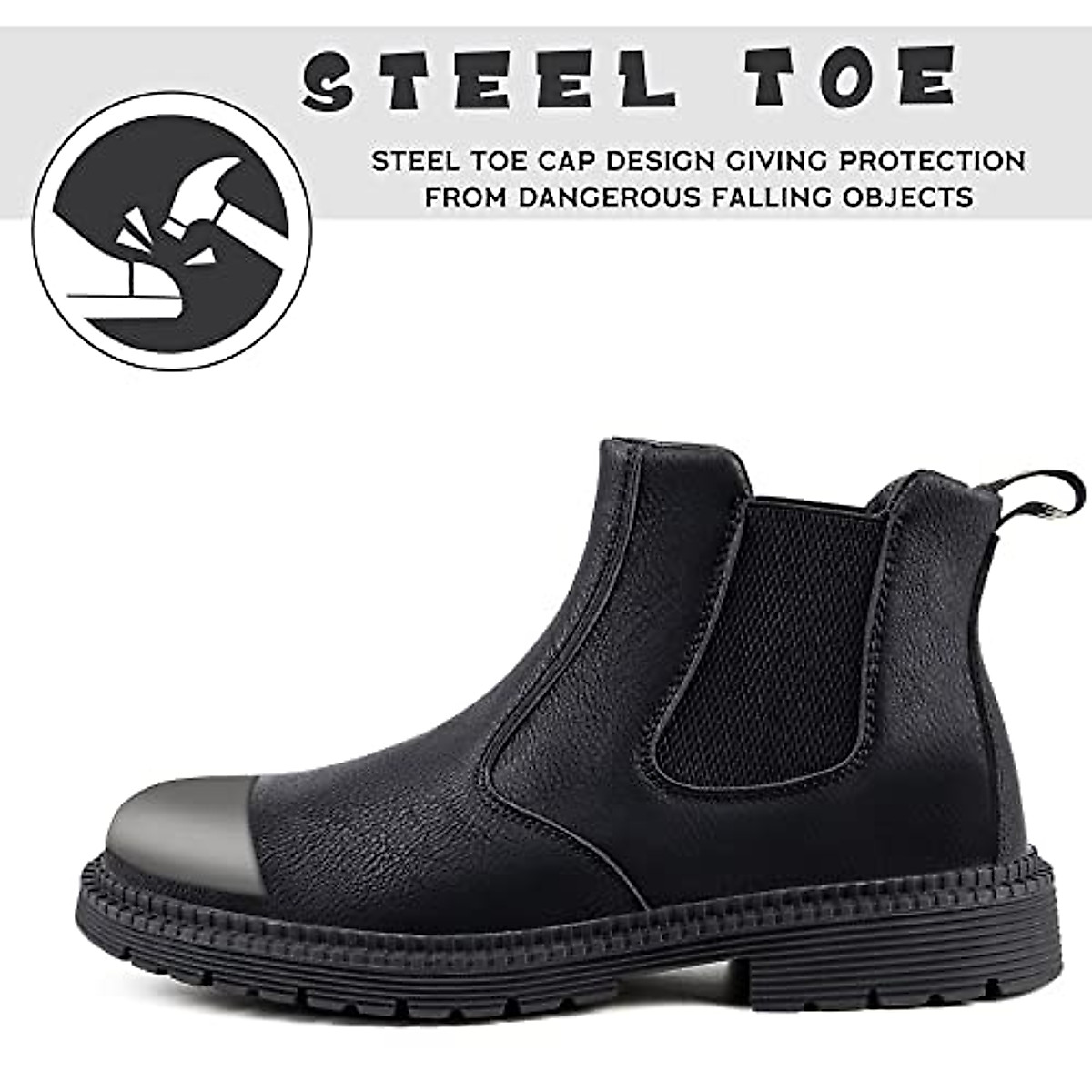 CJSPORX Zapatos Para Hombre de Trabajo Anti-Skid Safety Shoes Leather Waterproof Work Shoes black size 7