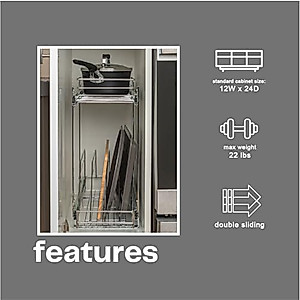 Household Essentials Glidez Multipurpose Chrome-Plated Steel Pull-Out/Slide-Out Dual-Sliding Storage Organizer for Cookware and Bakeware - 2-Tier Design - Fits Standard Size Cabinet or Shelf, Chrome
