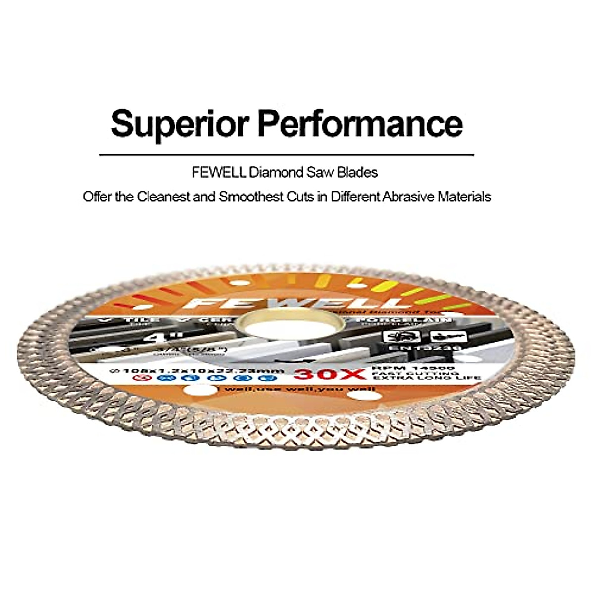 FEWELL 4 Inch Porcelain Diamond Blade Super Thin Diamond Tile Blade 3 Pcs/Lot for Cutting Porcelain Tiles Ceramic