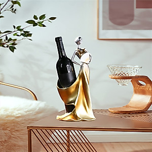 Artpaul Wine Bottle Holder Beauty Lady Statue Wine Bottle Stand Lady Wine Rack Decoration Wine Cork Holder Decor Wine Decor for Kitchen Bar (Golden)