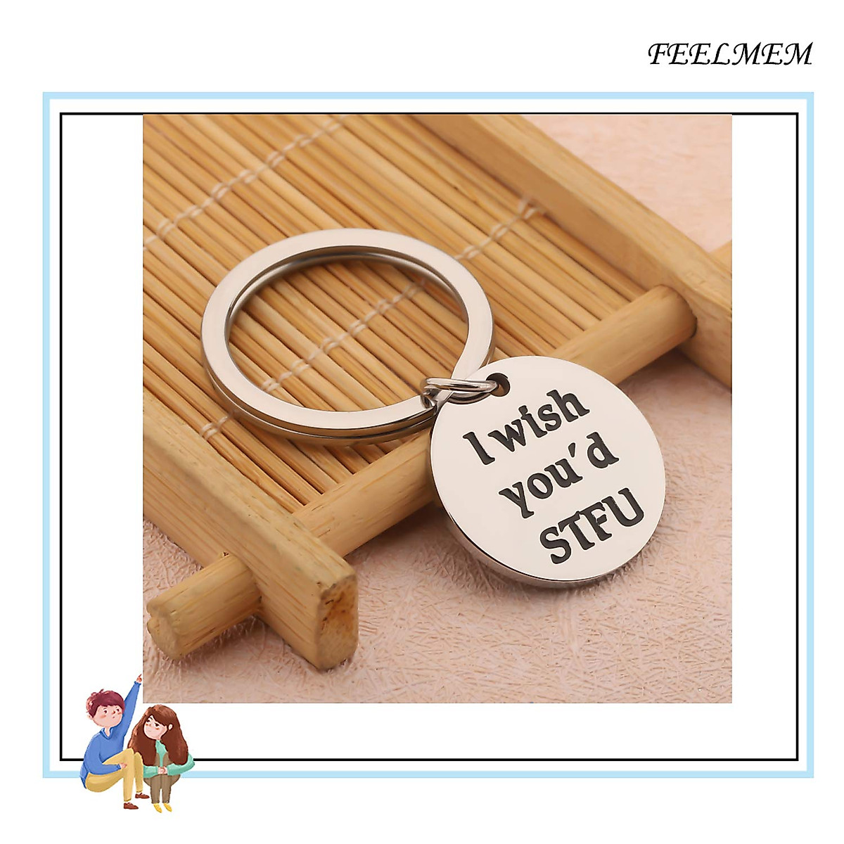 FEELMEM Friend Encouragement Gift I Wish You'd STFU Shut The Fuck Up Keychain Funny Rude Quote Sarcastic Quote Fuck Jewelry Ceramic Gift Gift for Coworker Colleague (silver)