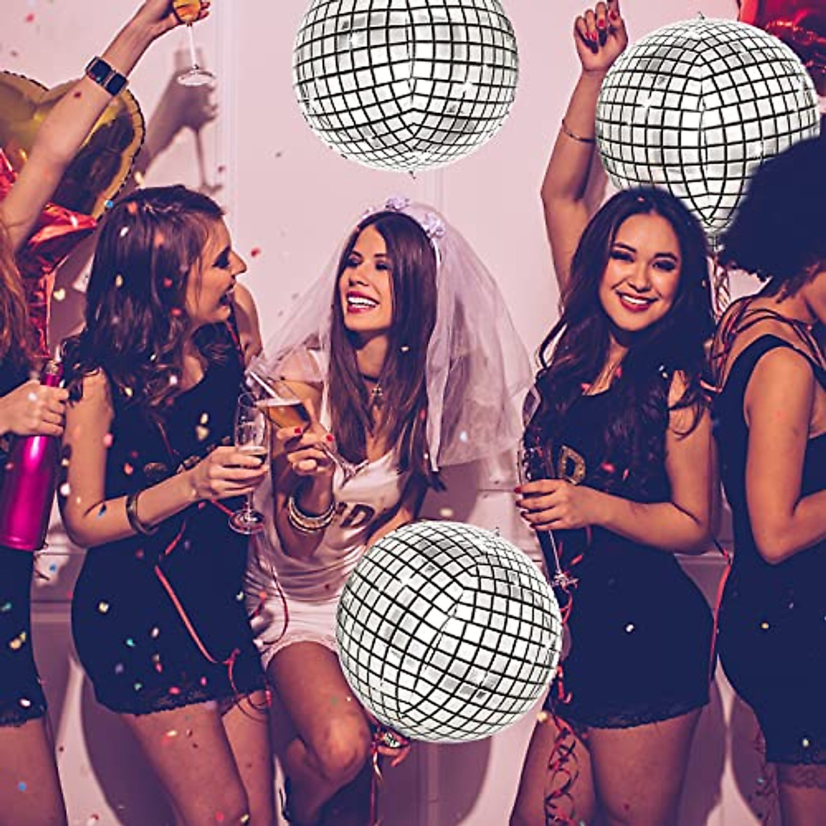 12 Pack Disco Balloons,22 Inch Large Disco Balloons 4D Silver Laser Balloons Metallic Mirror Mylar Balloons for 70s Disco Party Decorations Birthday Party