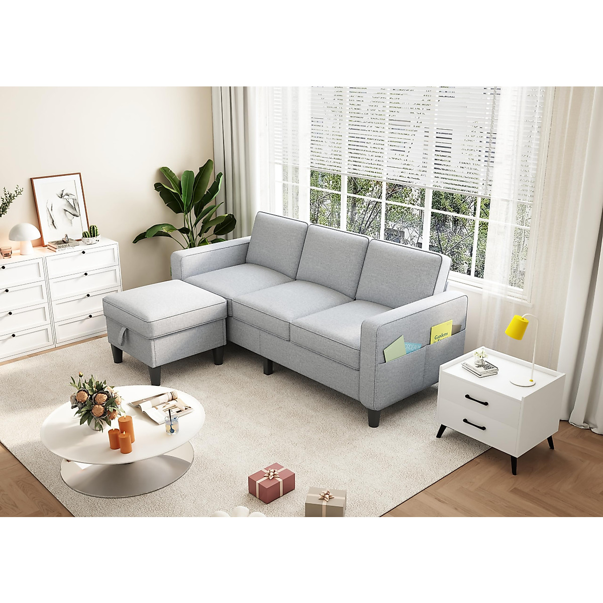 Youmumeub Convertible Sectional Sofa Couch, L-Shaped Couch 3-Seat Sofa with Storage Reversible Chaise, Sectional Couches for Living Room, Apartment and Small Space (Light Gray)