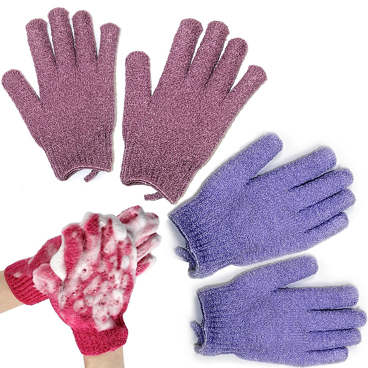 Exfoliating Bath Gloves Body Scrub Loofah Sponge,Luxury Spa Hand Gloves Dead Skin Cell Remover Health Care Gloves,Shower Massage Scrubber and Improves Blood Circulation, 2 Pairs (Blue & Green)