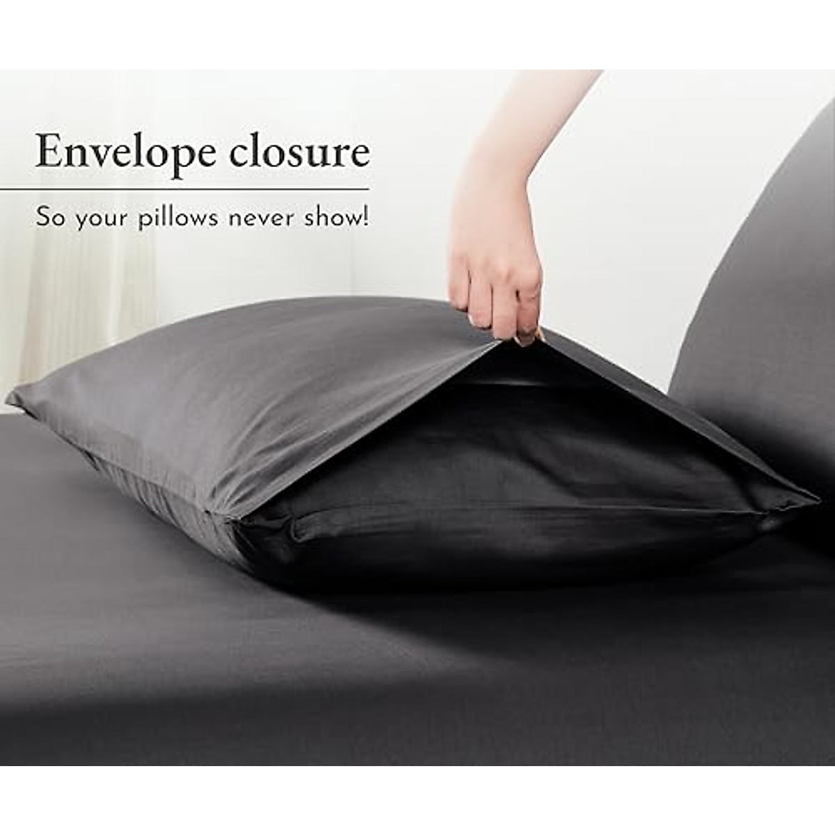 California Design Den 100% Cotton Pillow Cases Standard Size Set of 2, Soft & Cooling Sateen Weave Pillow Cases Queen (Charcoal Gray)