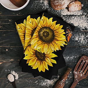Kitchen Dish Towels 3 Pack-Super Absorbent Soft Microfiber,Abstract Sunflower Monarch Butterfly Black Pattern Cleaning Dishcloth Hand Towels Tea Towels for Kitchen Bathroom Bar