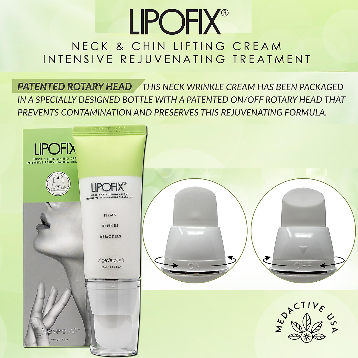 LIPOFIX Advanced Neck Firming Cream - Intensive Rejuvenating - Anti-Aging Moisturizer for Neck and Decollete - Day and Night Skincare