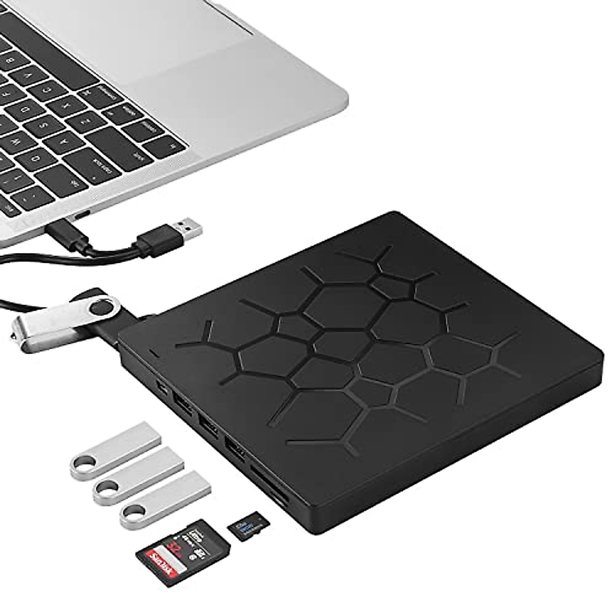 BPAKDU External DVD CD Drive Type-c USB3.0 CD Player, 6 in 1 New DVD Burner, Plug and Play,Ultra Slim, for Mac, PC Windows 11/10/8/7 Linux OS