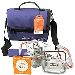 Portion Perfection Bariatric Kit-N-Karry Insulated Bariatric Lunch Box System with 4 Glass Meal-Prep Bariatric Portion Control Containers, Bariatric Surgery for Gastric Bypass, Sleeve Gastrectomy