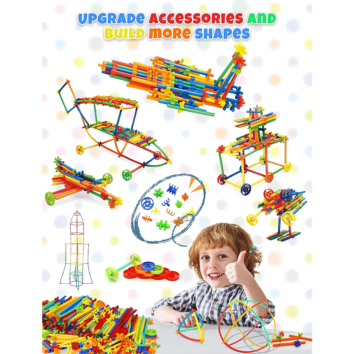Straw Constructor Toy 600Pcs STEM Building Toys Set,Upgrade Interlocking Plastic Educational Toys Engineering Building Kit Safety Material Creativity Toy for 3-8 Years Boy and Girl Birthday Gifts