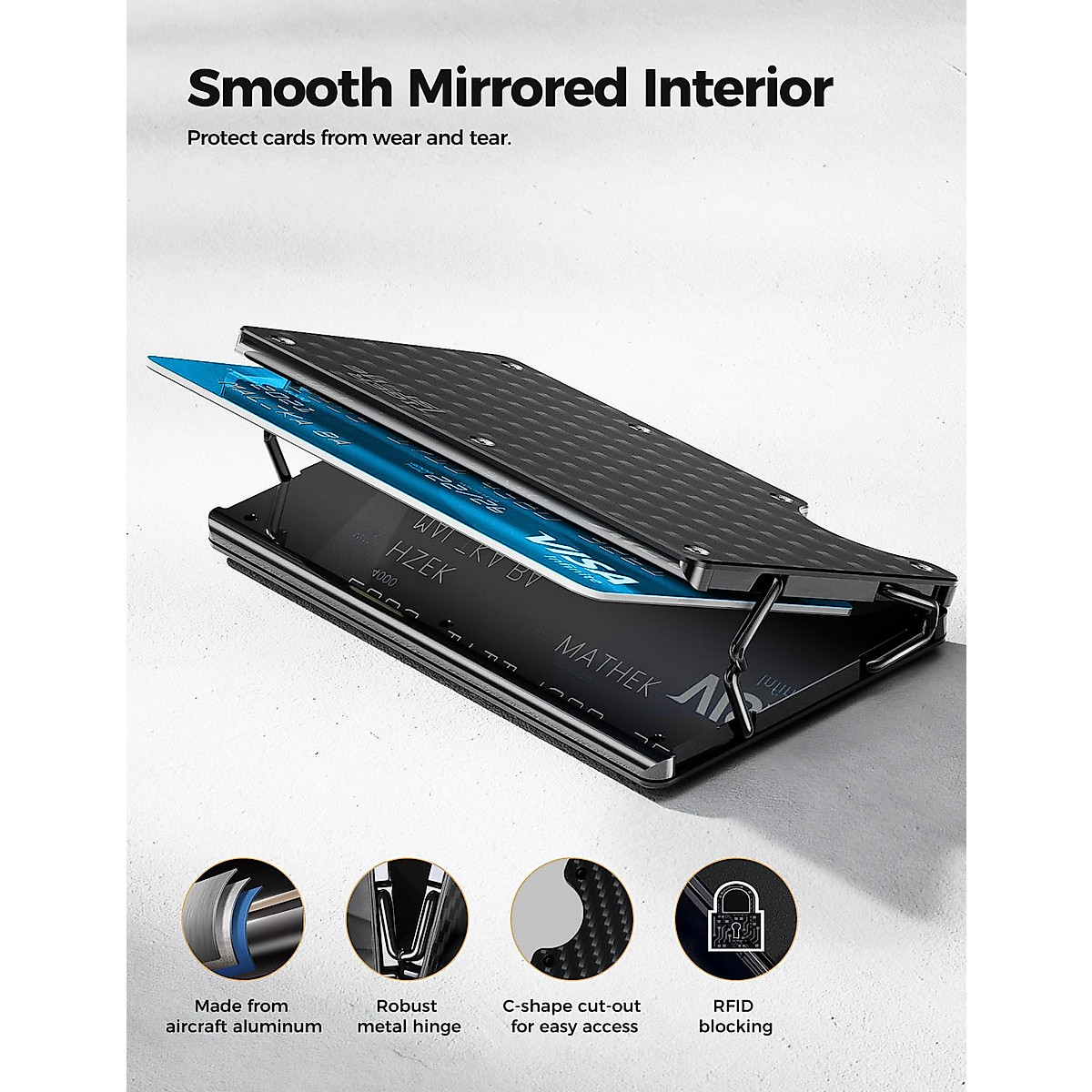 TIGERSTONE Slim Wallet For Men, Minimalist Wallet, Metal RFID Blocking, Credit Card Holder, Holds 12 Card, Aluminum Wallet With Money Clip, Gifts for Men & Women (Carbon)