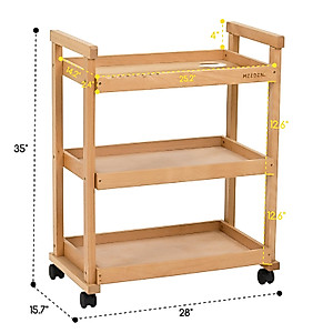 MEEDEN Art Supplies Cart, Walnut 3-Tier Multifunctional Art Storage Cart Organizer, Solid Beech Wood Studio Cart Art Taboret with Caster Wheels, Rolling Utility Cart Organizer for Artist